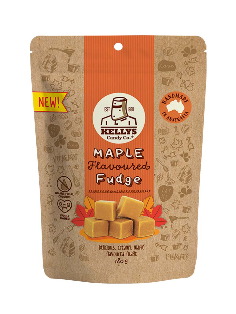 Kellys Candy Co. Maple Flavoured Fudge Pouch 180g