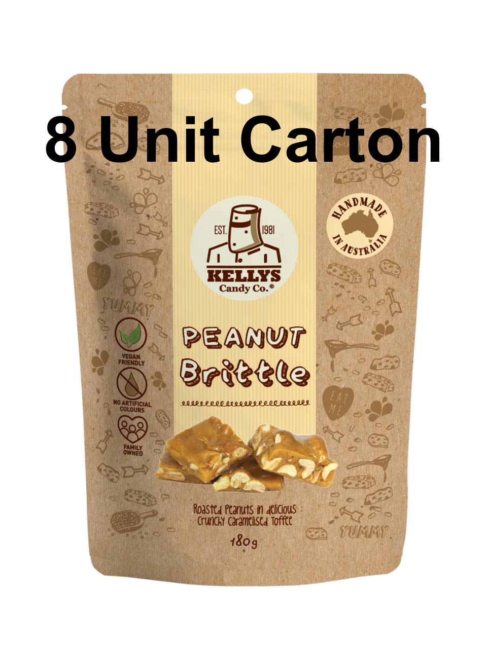 Kellys Candy Co. Peanut Brittle Pouch 180g (8 Unit Carton)